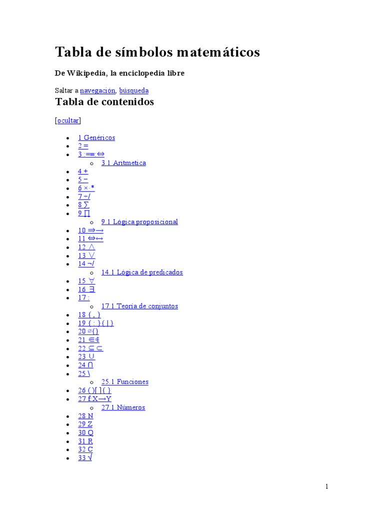 Tabla de Símbolos Matemáticos | PDF | Notación Matemática | Análisis ...