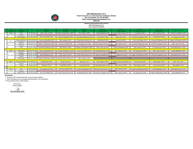 Jadwal Pengawas PAS Ganjil 2022-2023 | PDF