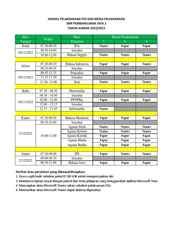 Jadwal PAS Ganjil 2022-2023 | PDF