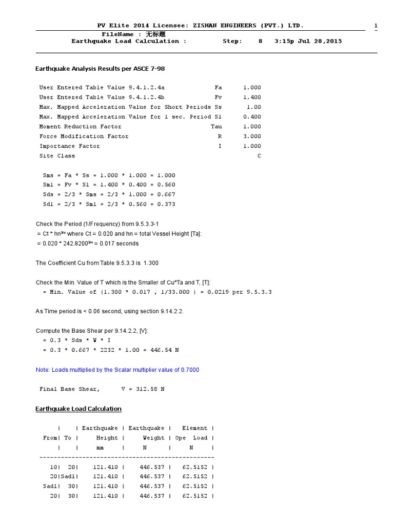(1. Earthquake Analysis Results Per ASCE 7 | PDF | Stress (Mechanics) | Force