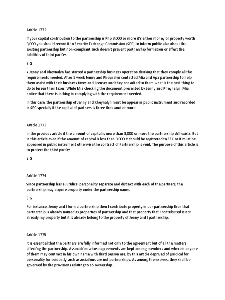 Article 1772 | PDF | Partnership | Property