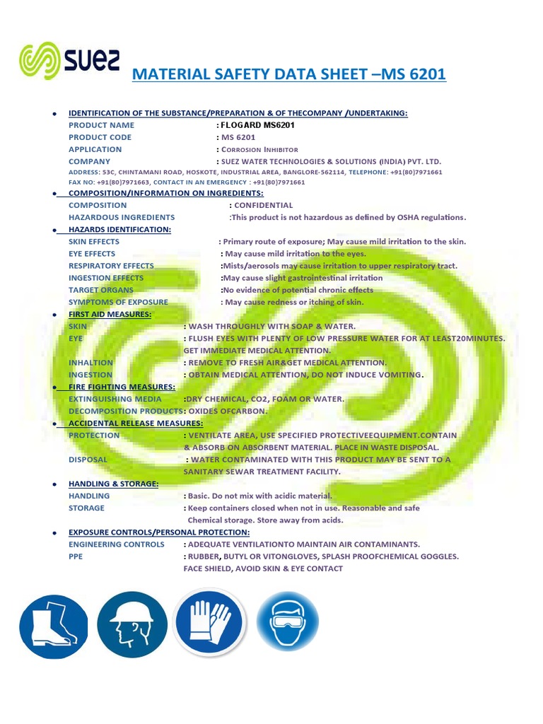 MS6201 corrosion inhibitor MSDS | PDF | Water | Safety