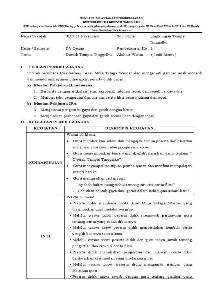 Contoh RPP Sederhana Pku | PDF