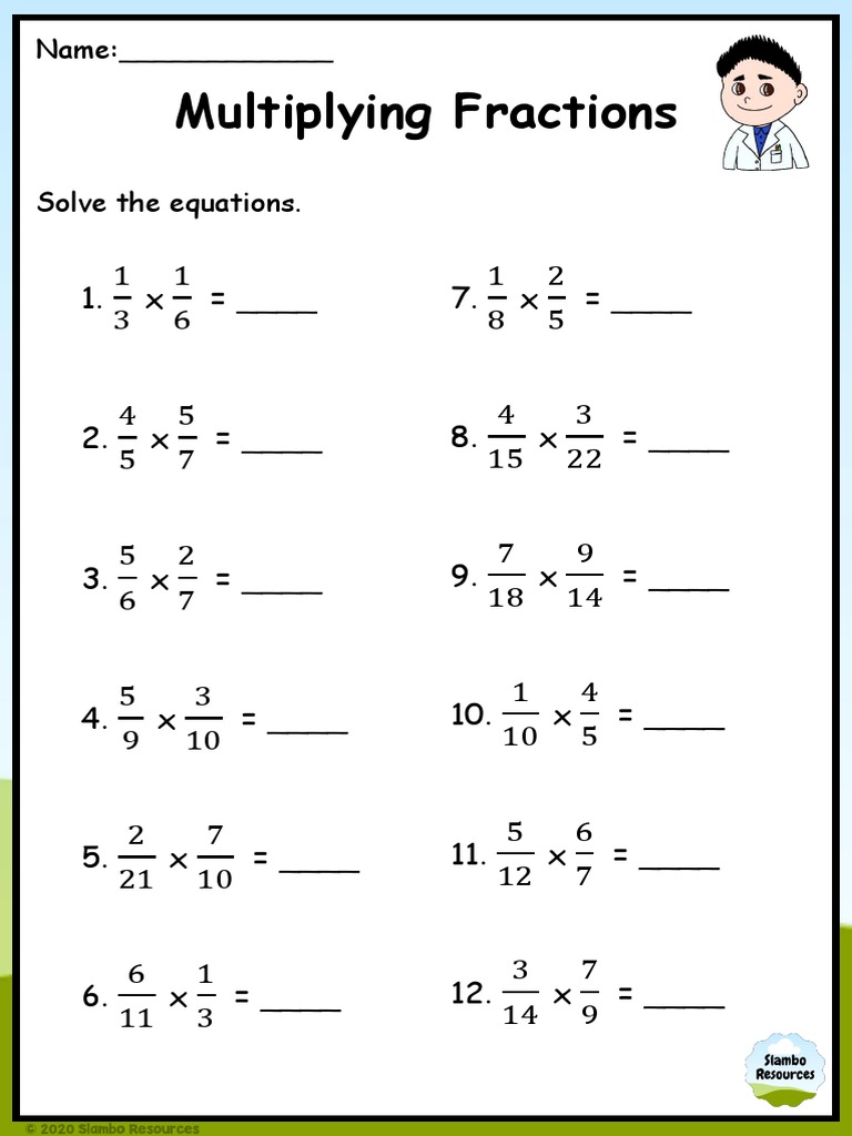 Grade 6 Multiplying Fractions Worksheet | PDF