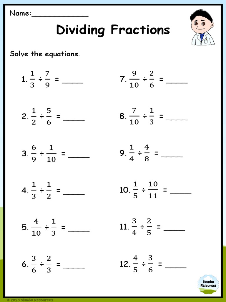 Grade 6 Dividing Fractions Worksheet 1 | PDF