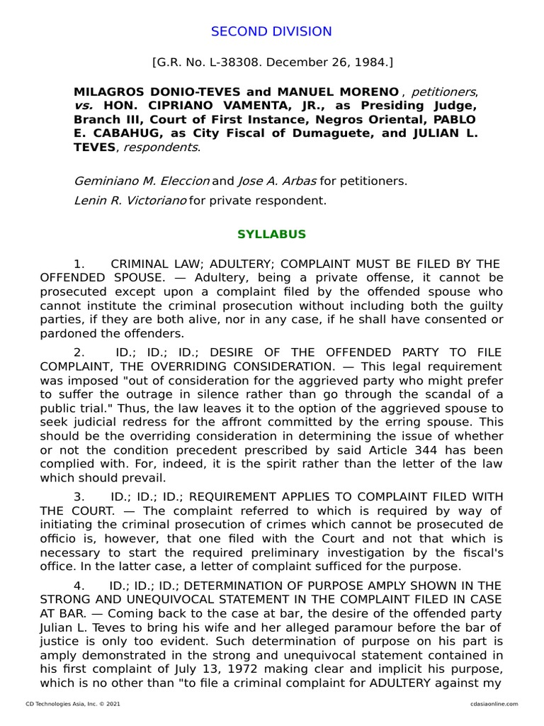 Adultery Case: Legal Proceedings Analysis | PDF | Complaint | Crimes