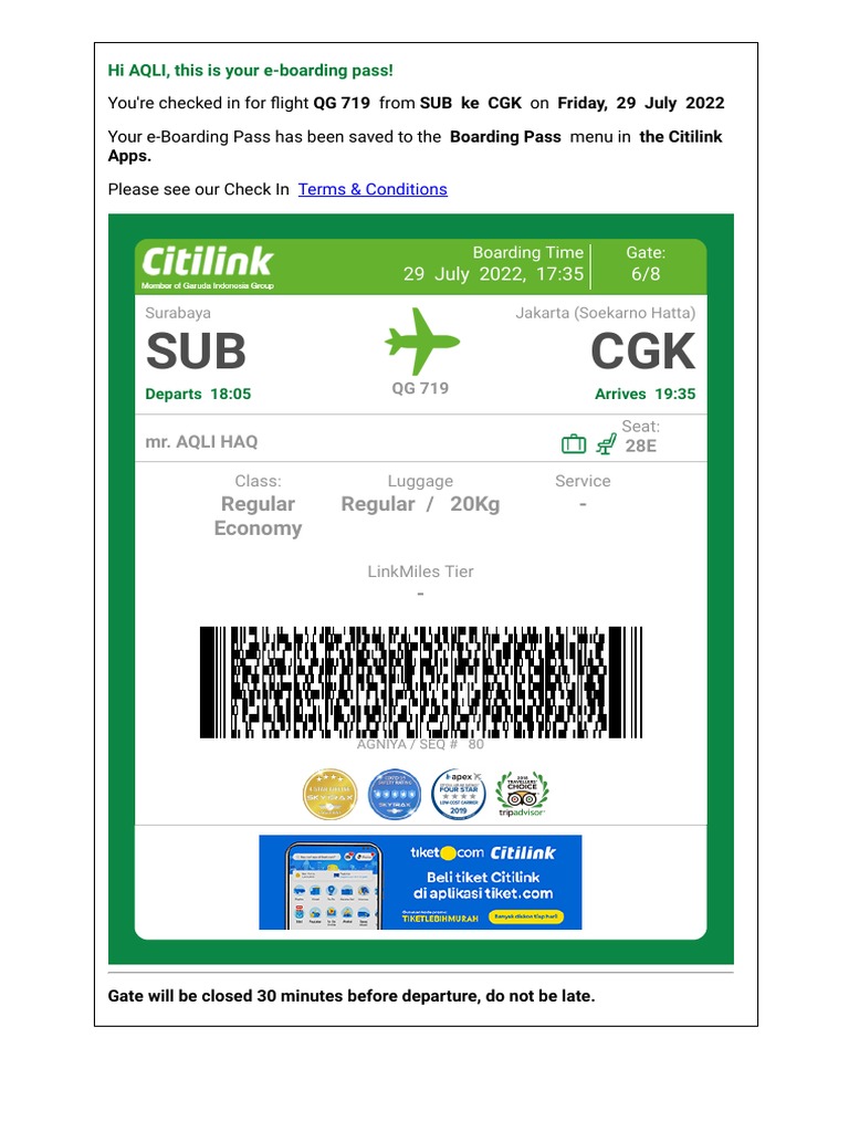 Boarding Pass Sby - JKT | PDF