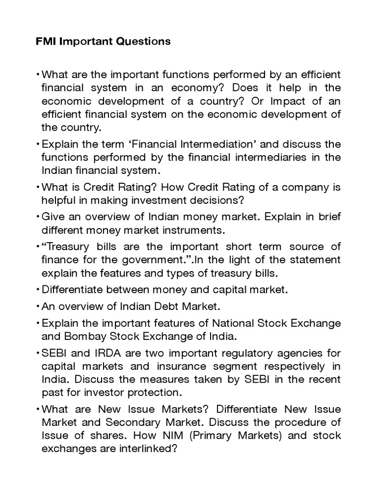 FMI Important Question | PDF | Banks | Non Bank Financial Institution