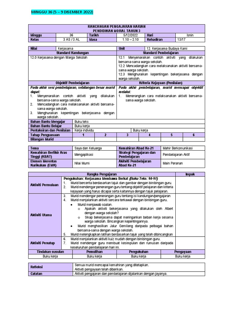 RPH MINGGU 36 (5 - 9 Dec 2022) | PDF