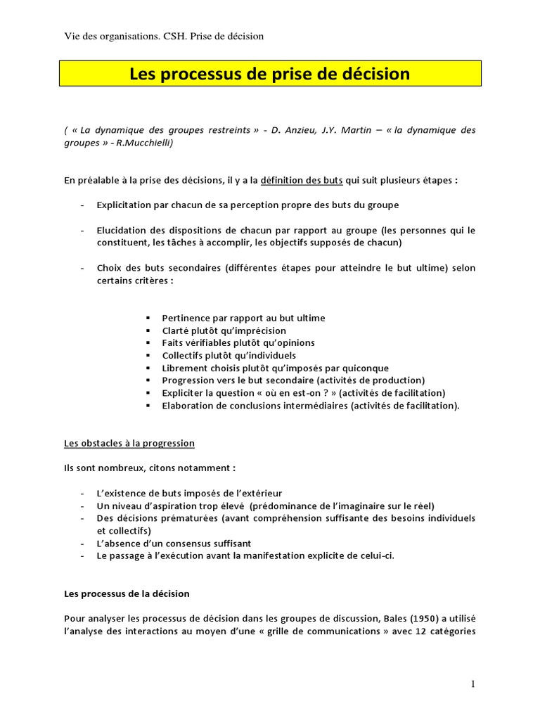 Processus de Prise de Décision en Groupe | PDF | Méthode du consensus ...