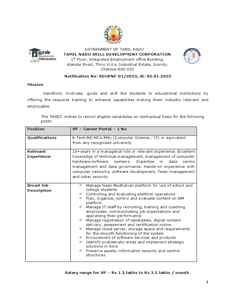 TNSDC Recruitment Notification 2023 | PDF | Social Media | Popular ...