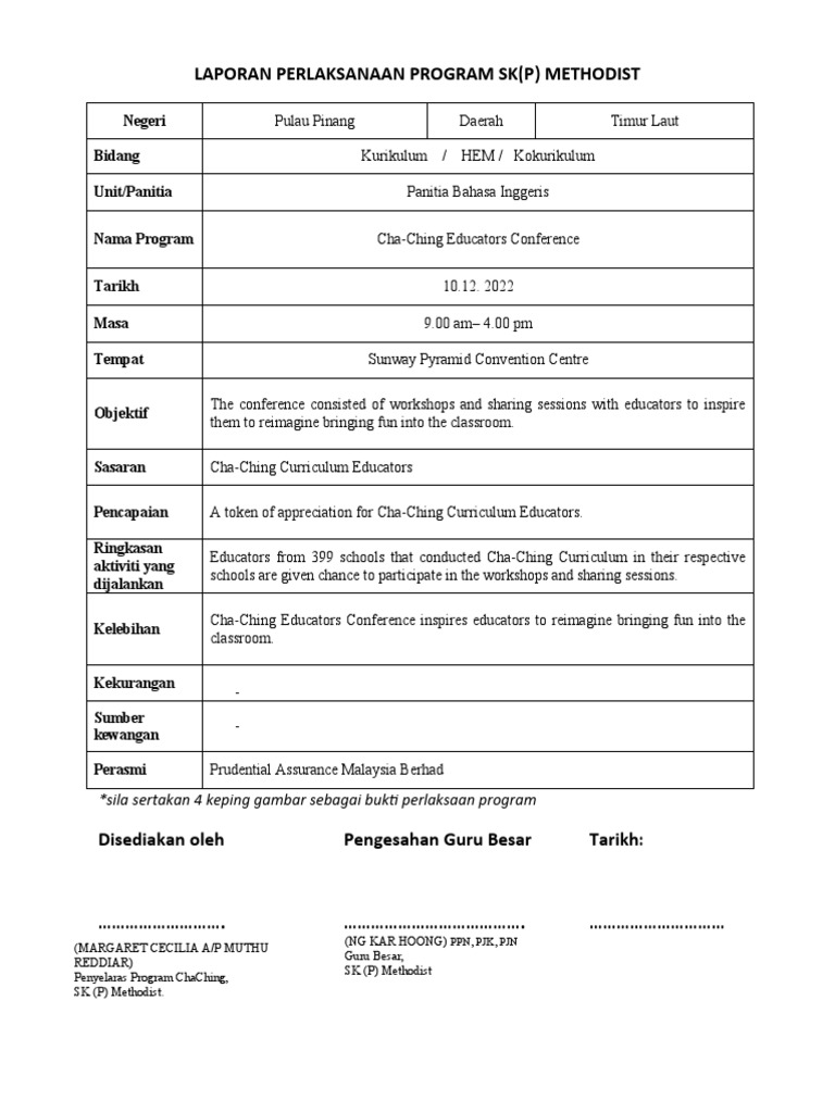 Laporan Perlaksanaan Program SK - Chaching Conference | PDF