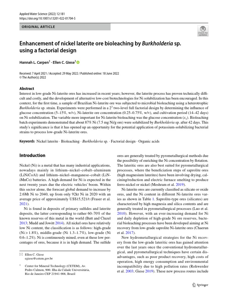 Bacterial Leaching 2 | PDF | Acid Dissociation Constant | Nickel