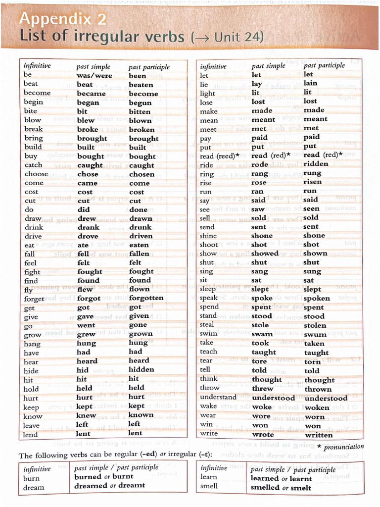 Essential Grammar List of Irr Verbs | PDF