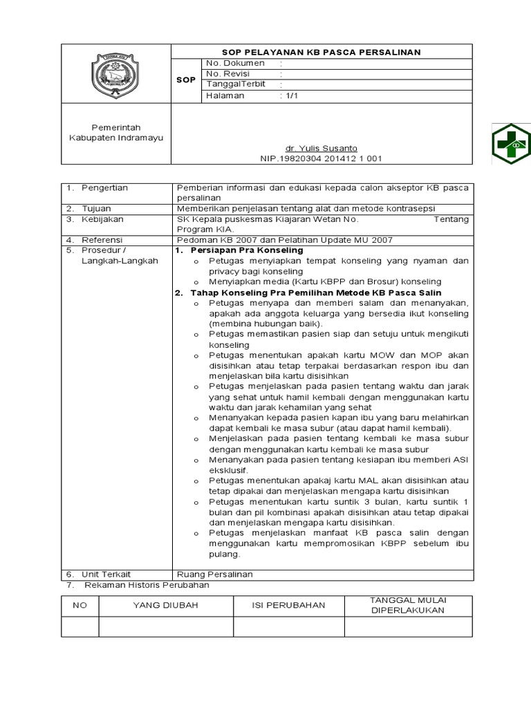 SOP Pelayanan KB Pasca Persalinan | PDF