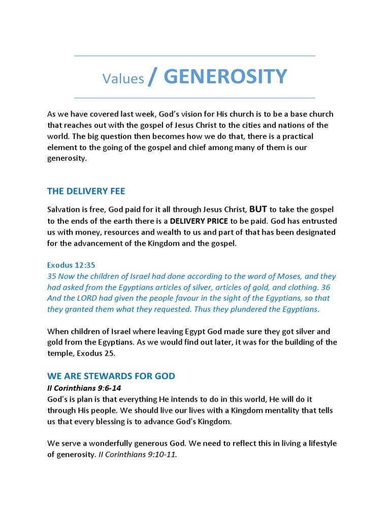 Purpose Driven - Generosity | PDF | Tithe | The Gospel
