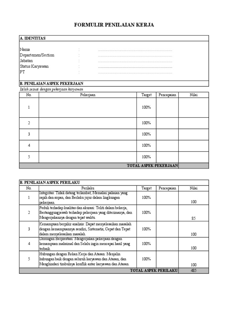 Form Penilaian Karyawan | PDF