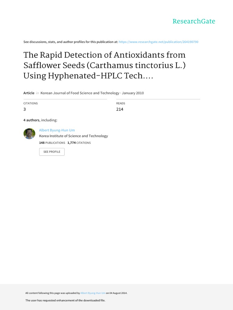The Rapid Detection of Antioxidants From Safflower | PDF | Liquid Chromatography–Mass ...