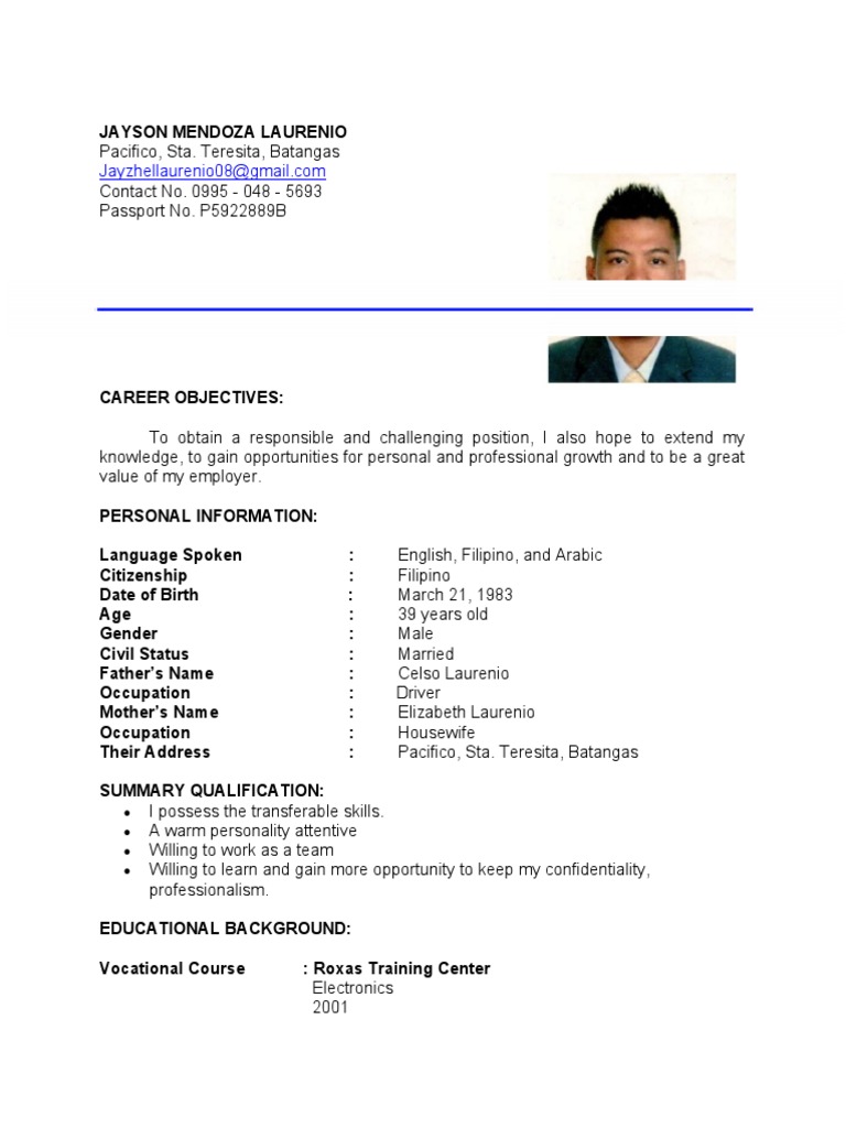 Jayson Mendoza Laurenio's Resume | PDF