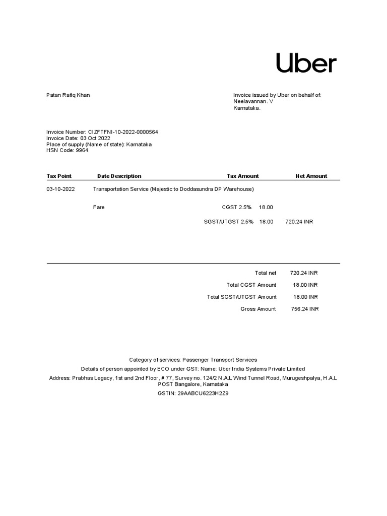 Uber Invoice | PDF