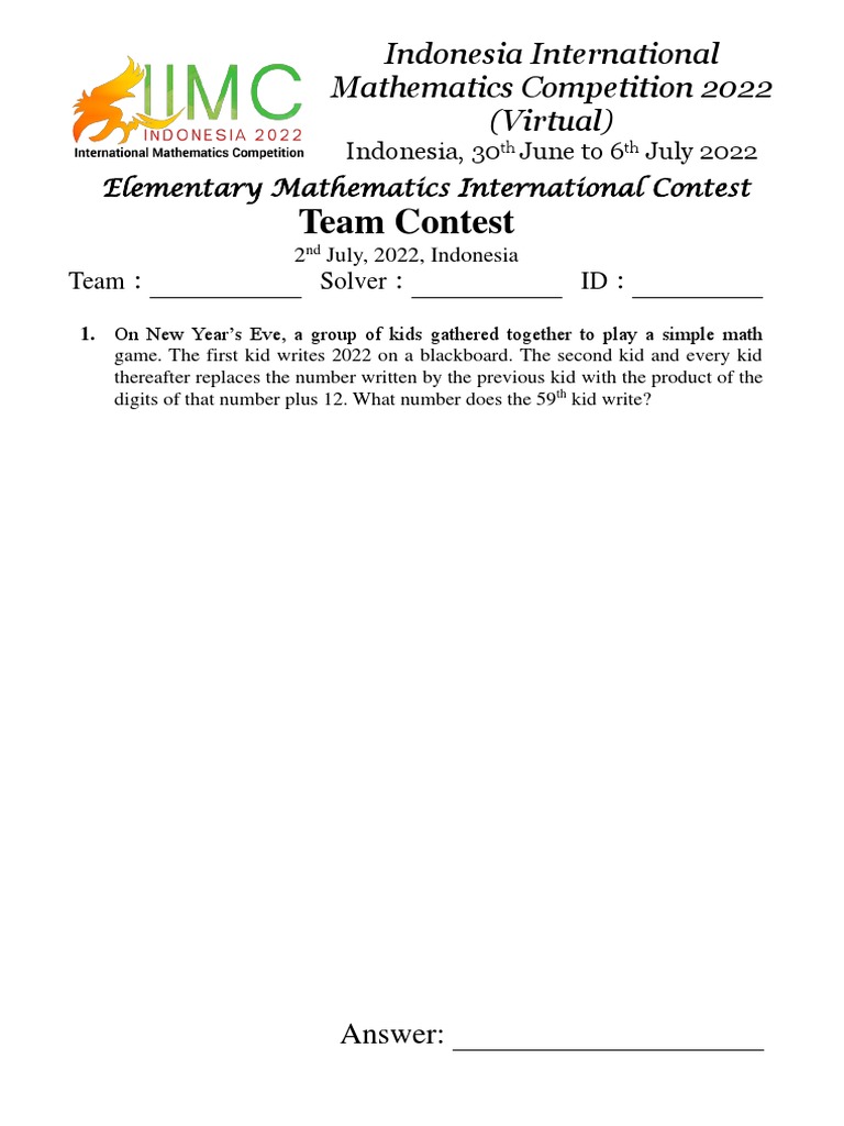 IIMC 2022 - Keystage 2 - Team.x17381 3 12 | PDF | Mathematics | Number ...