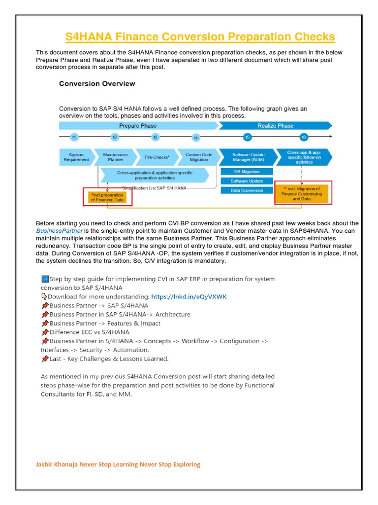 S4HANA Finance Conversion Checklist | PDF | Valuation (Finance ...