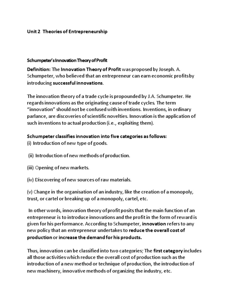 Unit 2 Theories of Entrepreneurship | PDF | Profit (Economics ...