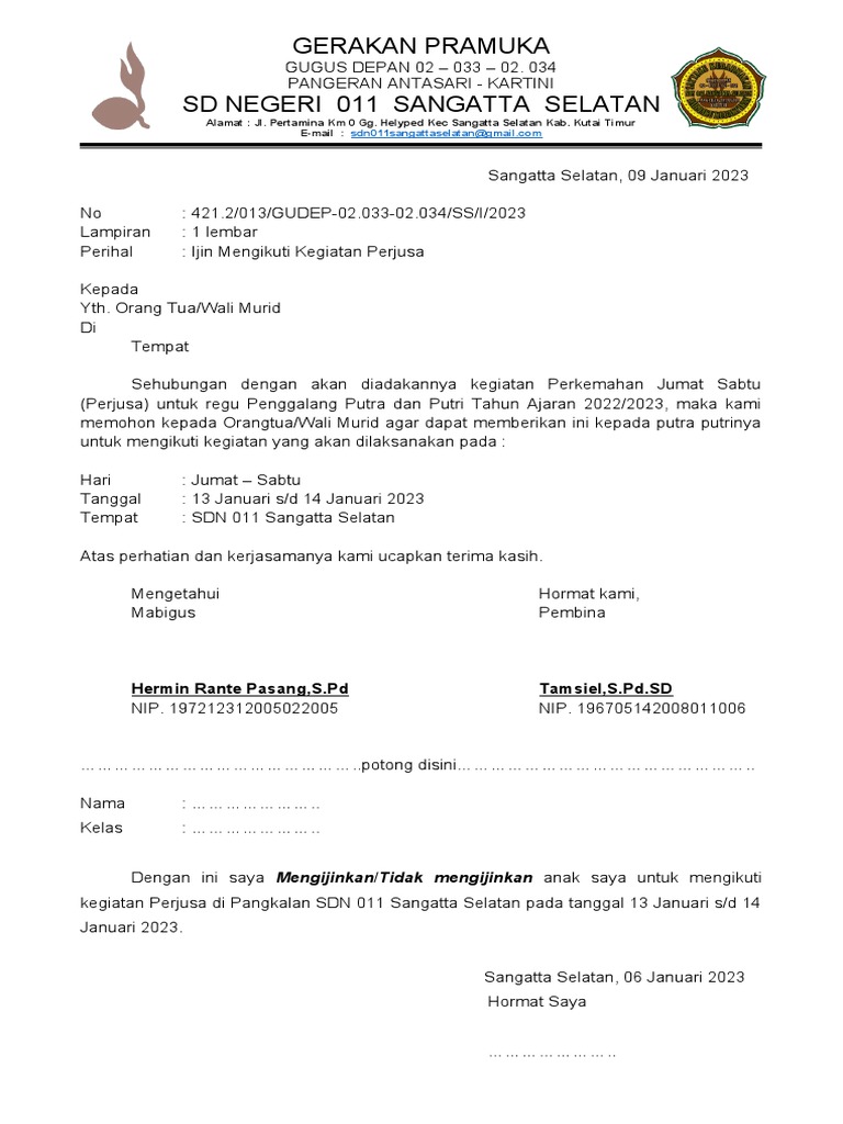Surat Izin Kegiatan Perjusa 2023 | PDF