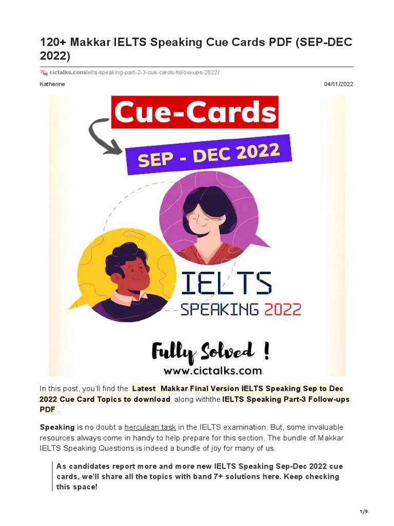 Makkar IELTS Speaking Cue Cards 2022 | PDF | International English ...