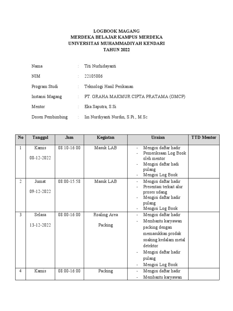 Logbook Magang Titi | PDF