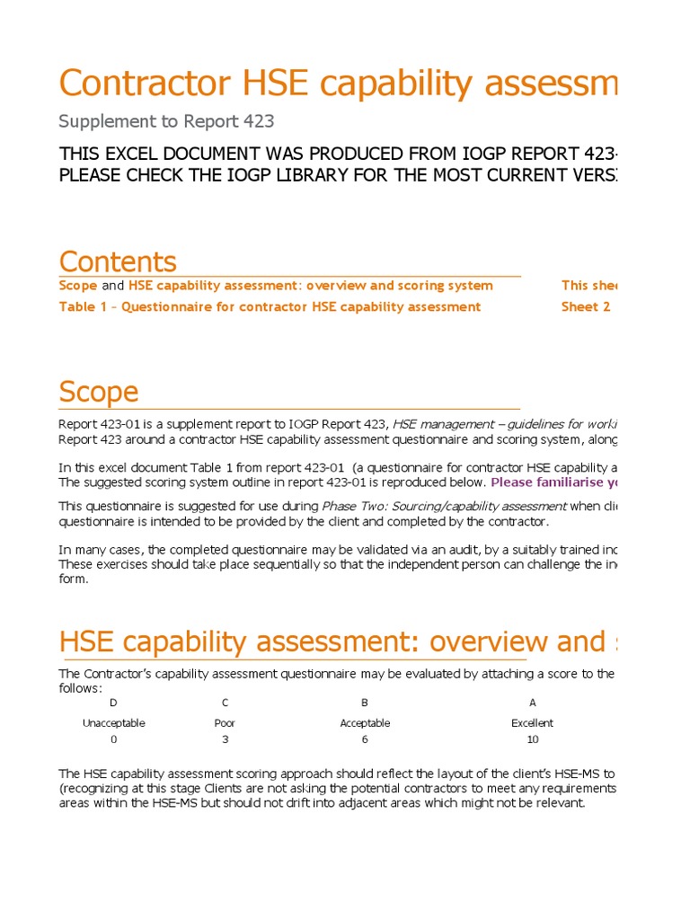Contractor HSE Capability Assessment | PDF | Risk | Risk Assessment