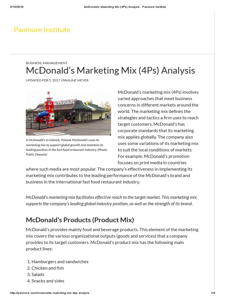 McDonald's Marketing Mix (4Ps) Analysis - Panmore Institute | PDF | Mc Donald's | Marketing