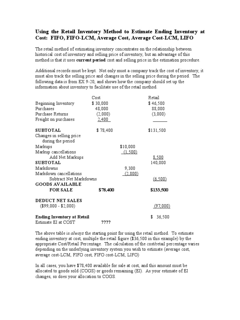 Retail Inventory Method | Download Free PDF | Inventory Valuation ...