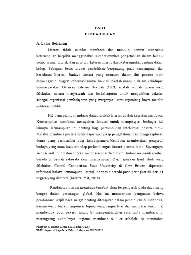 Program Kerja Gerakan Literasi Sekolah (GLS) | PDF