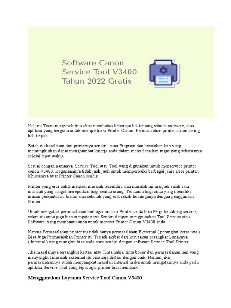 Panduan Service Tool Canon V3400 | PDF