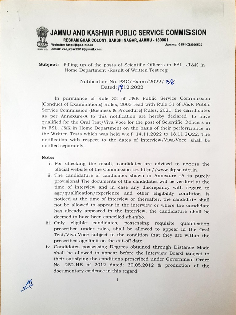 Filling Up of The Posts of Scientific Officers in FSL JK Home ...