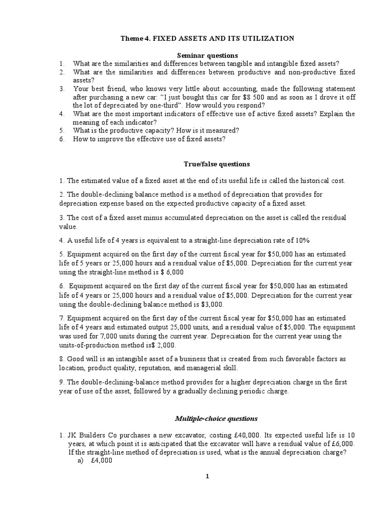 Problems Theme 4 FIXED ASSETS | PDF | Depreciation | Book Value