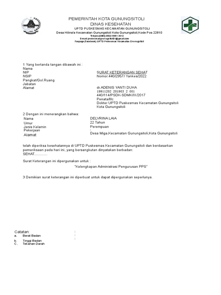 Surat Keterangan Sehat Mendaki Gunung | PDF