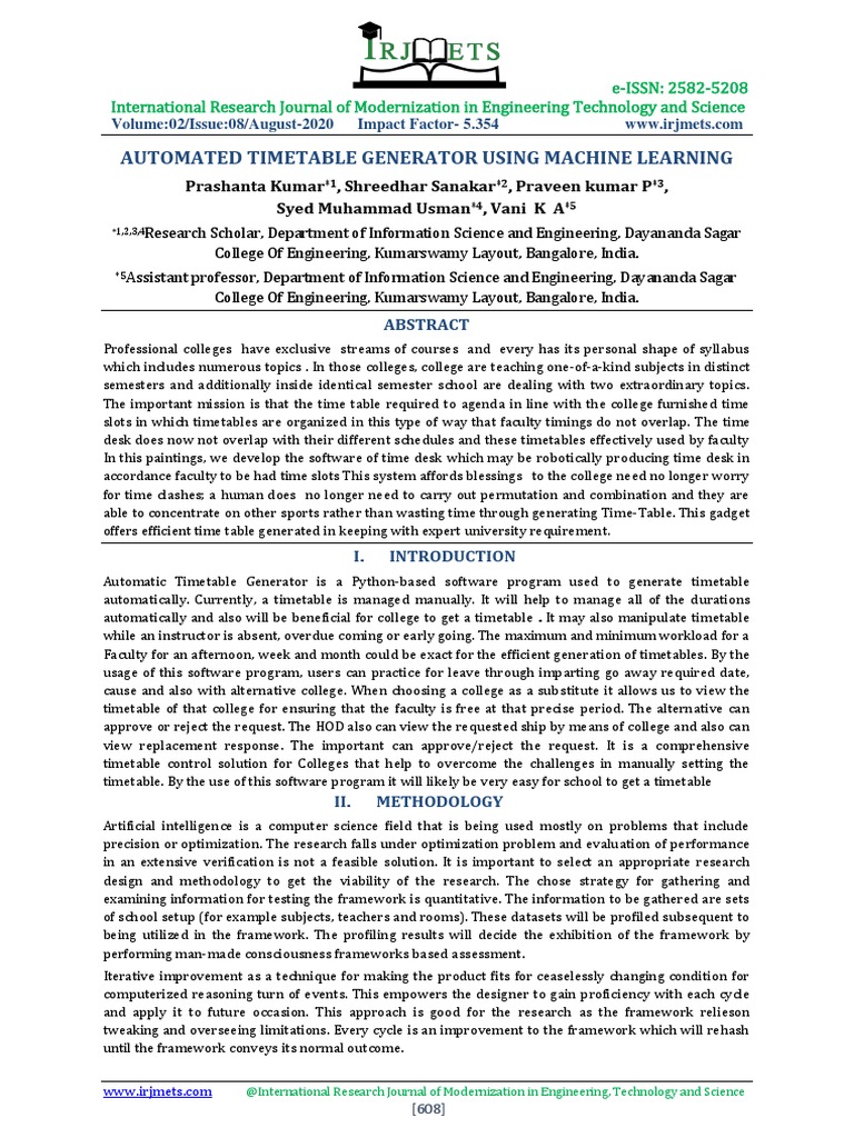 Automated Timetable Generator Using Machine Learning: An Effective Approach for Automatically ...