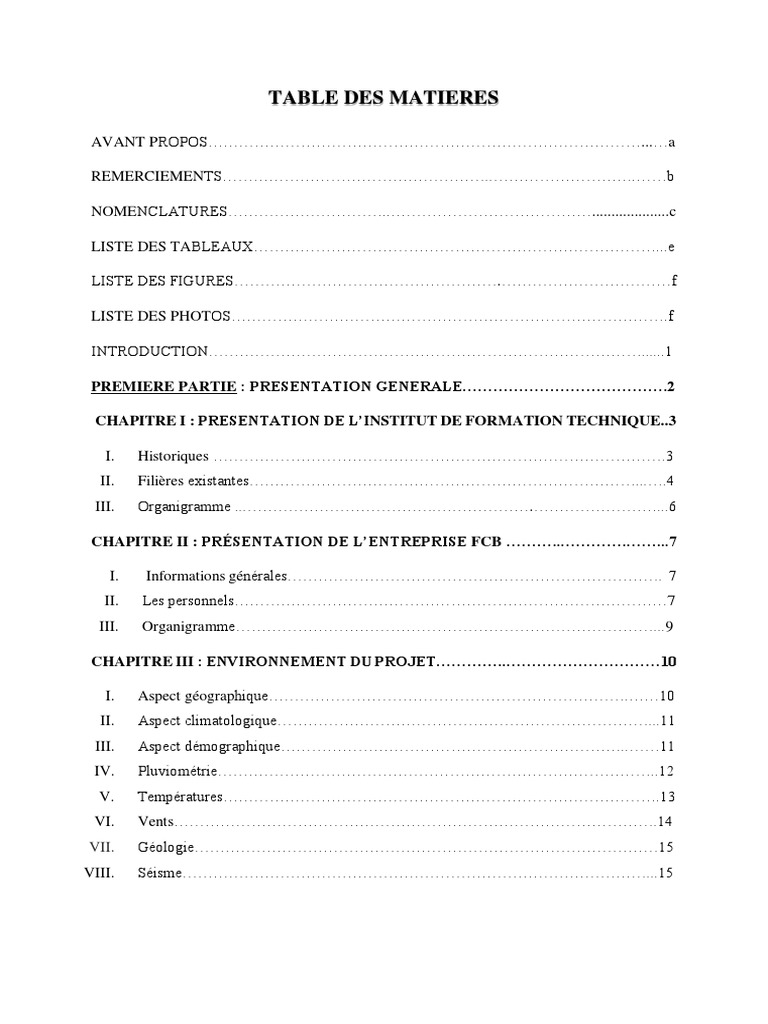 Table de Matiere | PDF