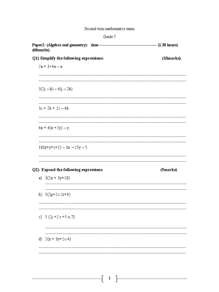 Analysis of a Grade 7 Second Term Mathematics Exam | PDF | Mathematics ...
