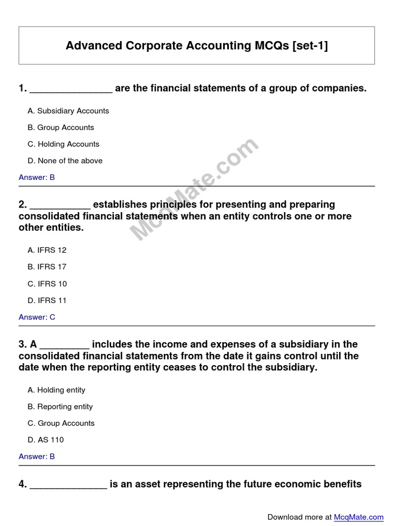 Advanced-corporate-Accounting Solved MCQs (Set-1) | PDF | Financial Statement | Accounting
