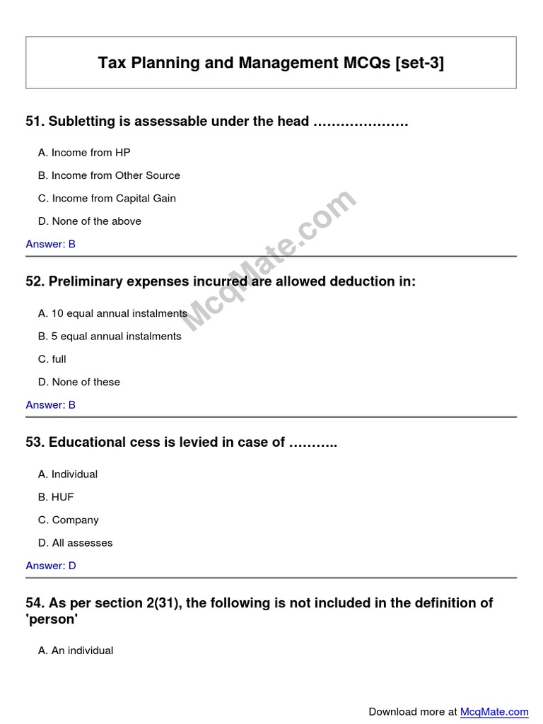 Tax-planning-And-management Solved MCQs (Set-3) | PDF | Expense | Tax Deduction
