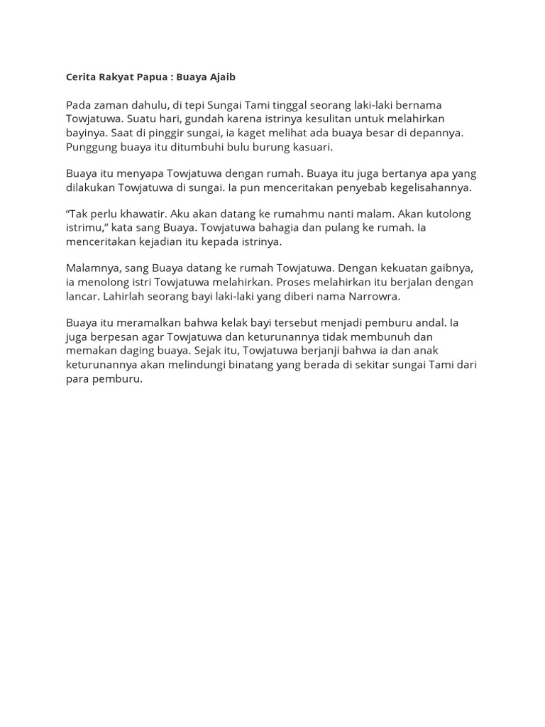 Cerita Rakyat Papu Buaya Ajaib | PDF
