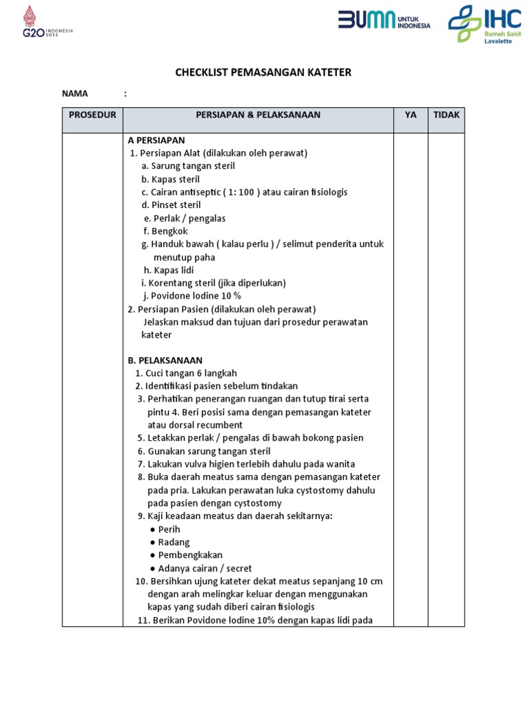 Checklist Pemasangan Kateter | PDF | Kesehatan Holistik