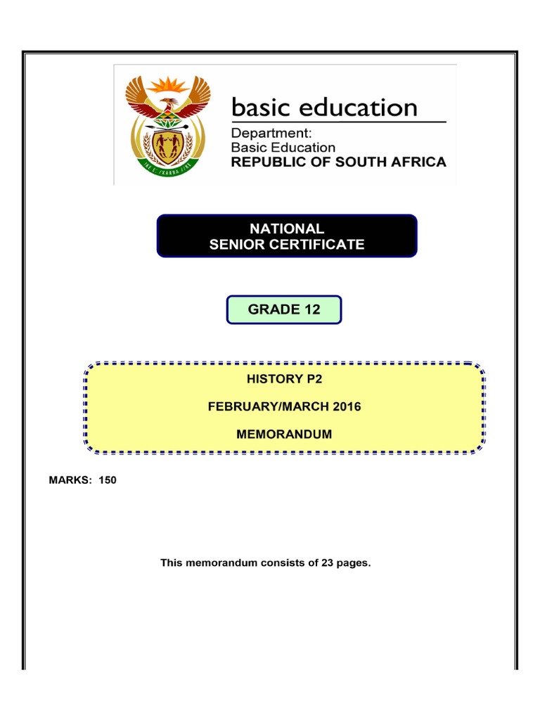 History P2 Feb-March 2016 Memo Eng | PDF | Apartheid | Africa