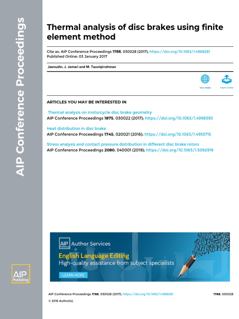 Thermal Analysis of Disc Brakes Using Finite Element Method: Articles You May Be Interested in ...