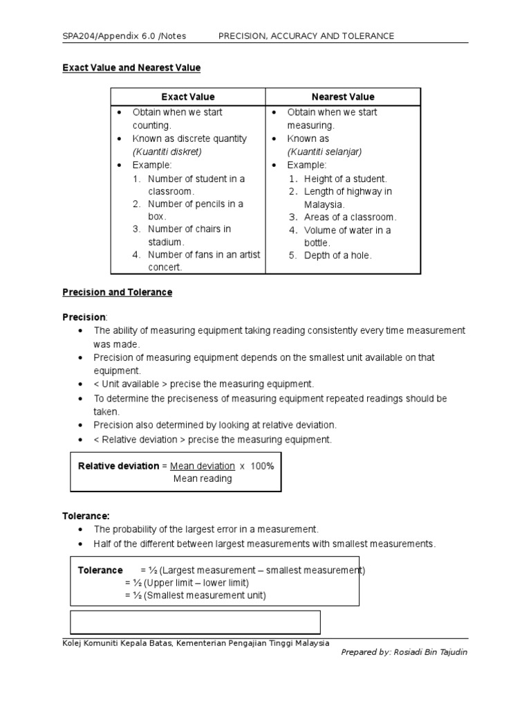 Precision, Accuracy, and Tolerance Explained | PDF | Accuracy And ...