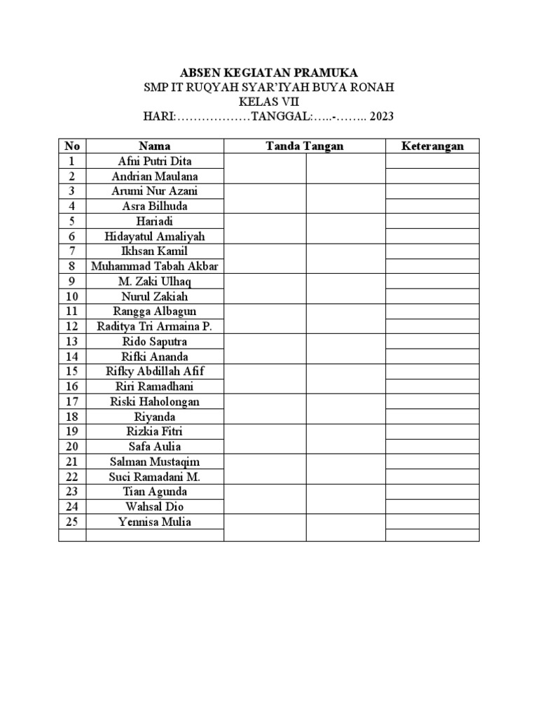 Absen Kegiatan Pramuka | PDF