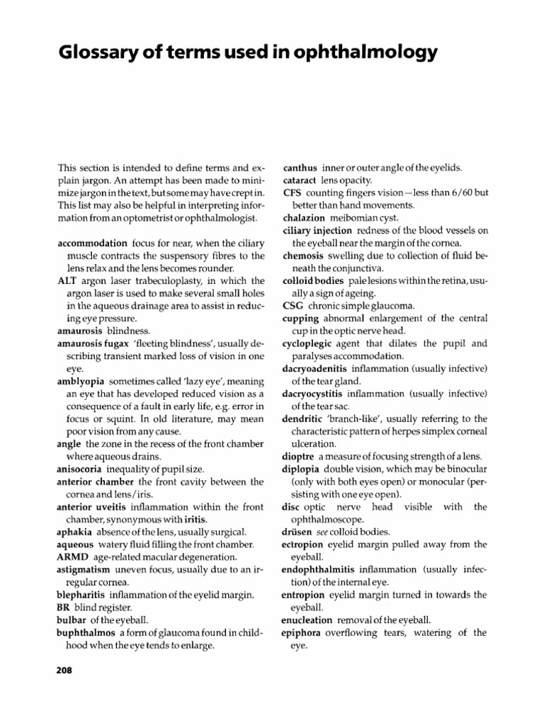 The Eye in Clinical Practice - 2001 - Frith - Glossary of Terms Used in Ophthalmology | PDF ...
